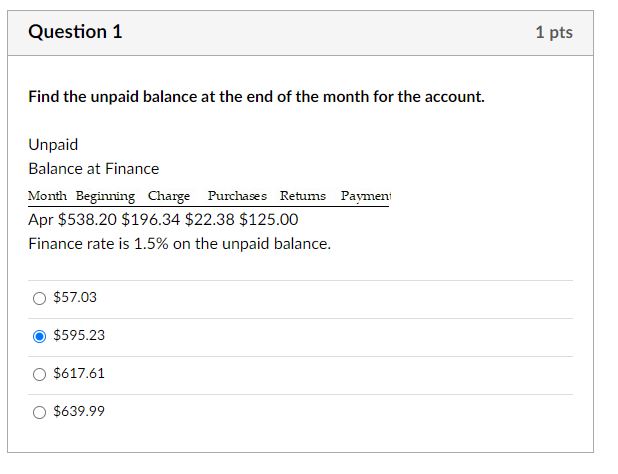Find the unpaid balance at the end of the month for | Chegg.com