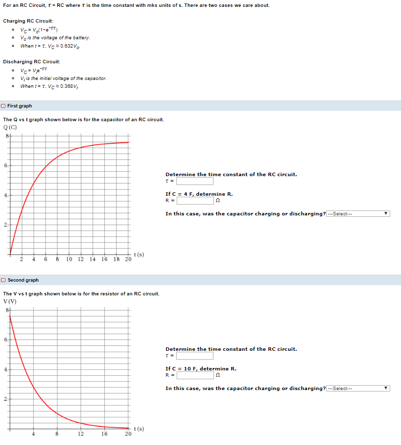 Solved For an RC Circuit, τ = RC where τ is the time | Chegg.com