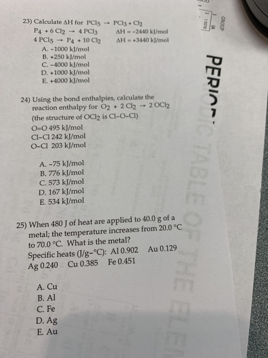 Solved 23) Calculate AH for PCIs P4 + 6 Cl2→4PCI3 4 PCI5→P4 | Chegg.com