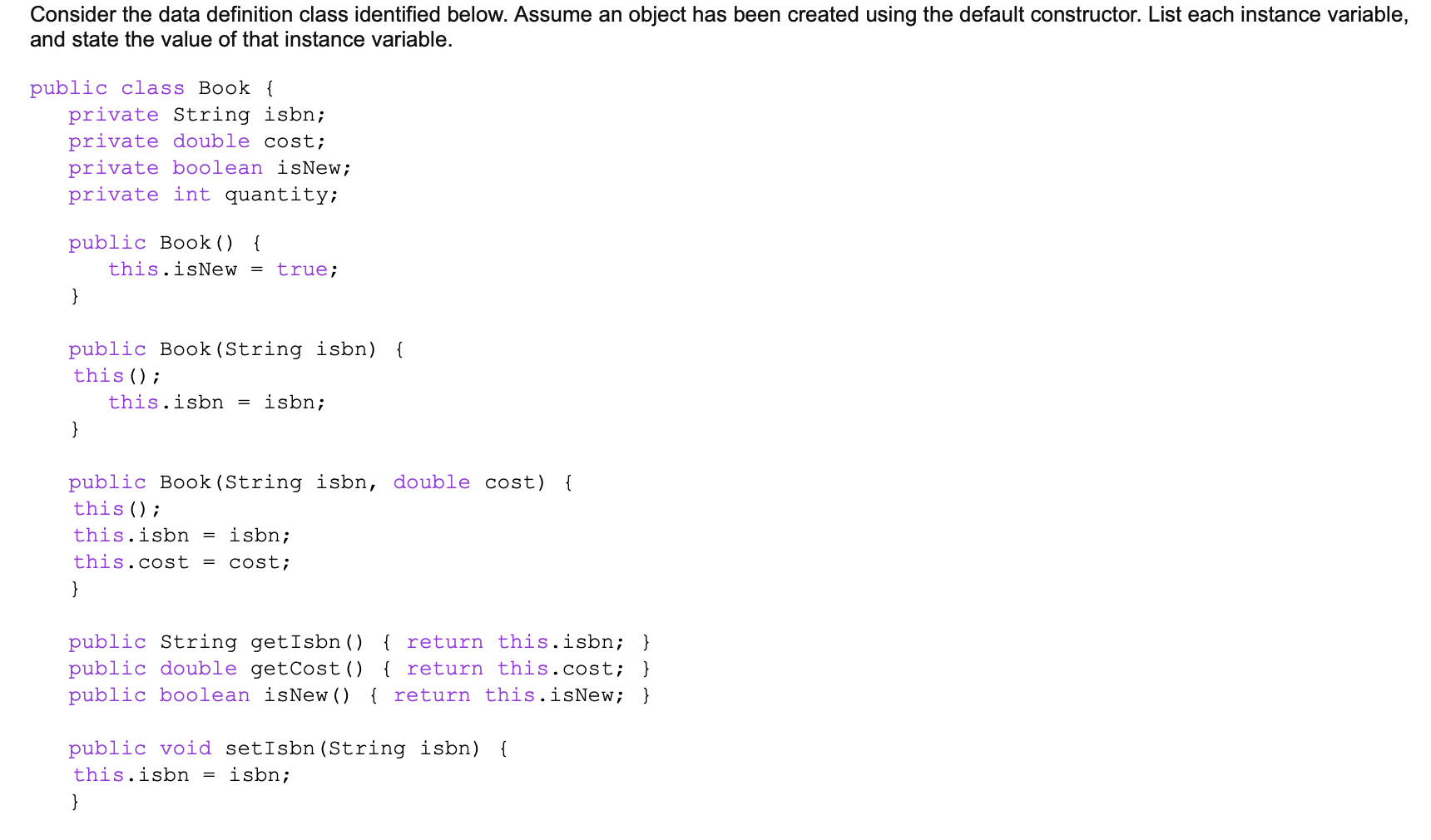 Solved Consider the data definition class identified below. | Chegg.com
