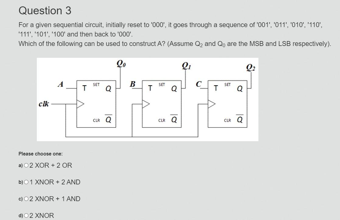 Solved Question 3 For a given sequential circuit, initially | Chegg.com