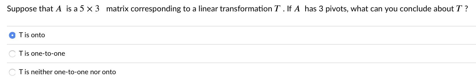 Solved Suppose that A is a 5 x 3 matrix corresponding to a | Chegg.com