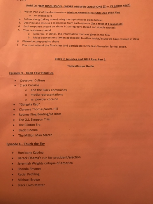 PART 2: FILM DISCUSSION-SHORT ANSWER QUESTIONS (2)-(5 | Chegg.com
