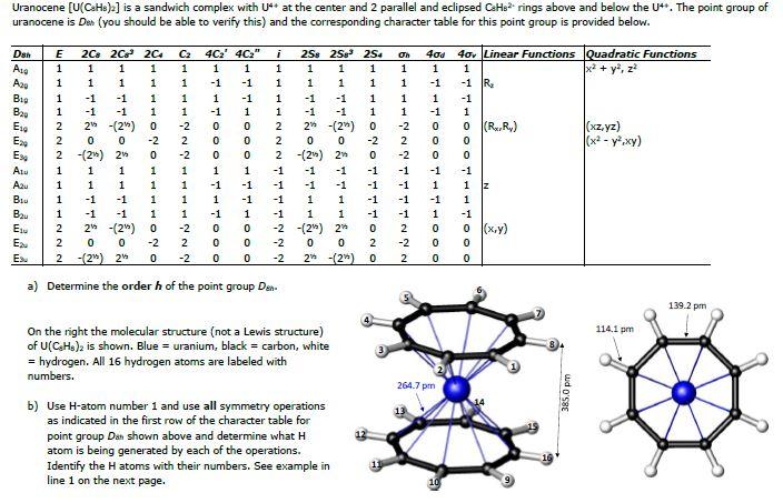 Uranocene [U(CH)2] is a sandwich complex with Us* at | Chegg.com