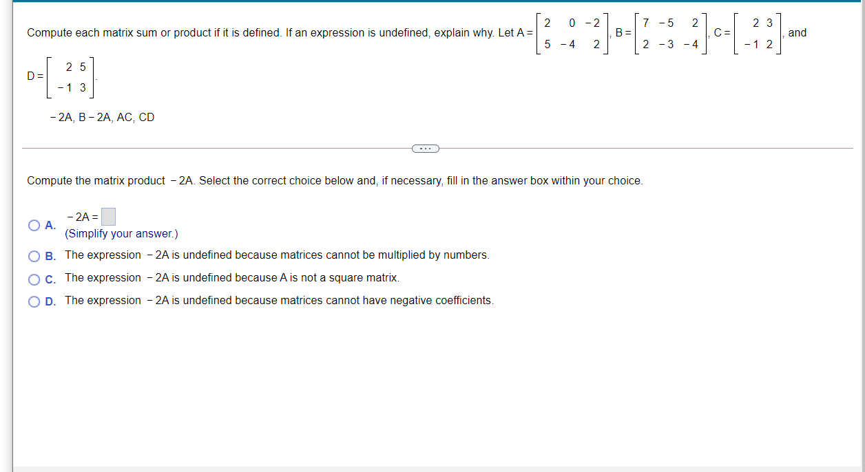 Solved 2 0 -2 2 3 Compute each matrix sum or product if it | Chegg.com