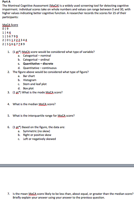Solved Part A The Montreal Cognitive Assessment (MOCA) is a | Chegg.com