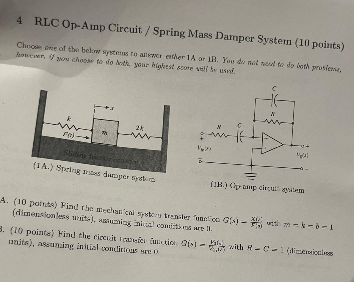 Solved 4 RLC Op-Amp Circuit / Spring Mass Damper System (10 | Chegg.com
