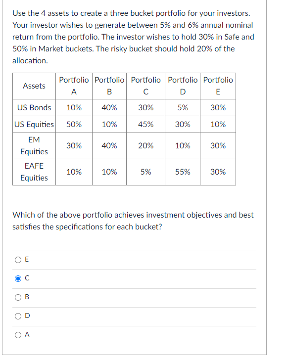 Solved Use the 4 assets to create a three bucket portfolio | Chegg.com