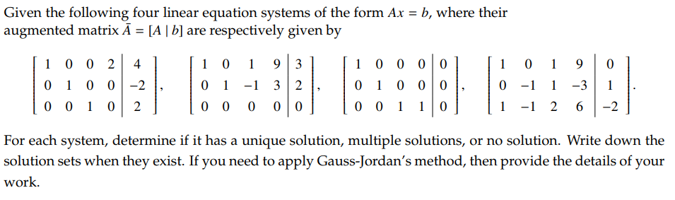 Given the following four linear equation systems of | Chegg.com