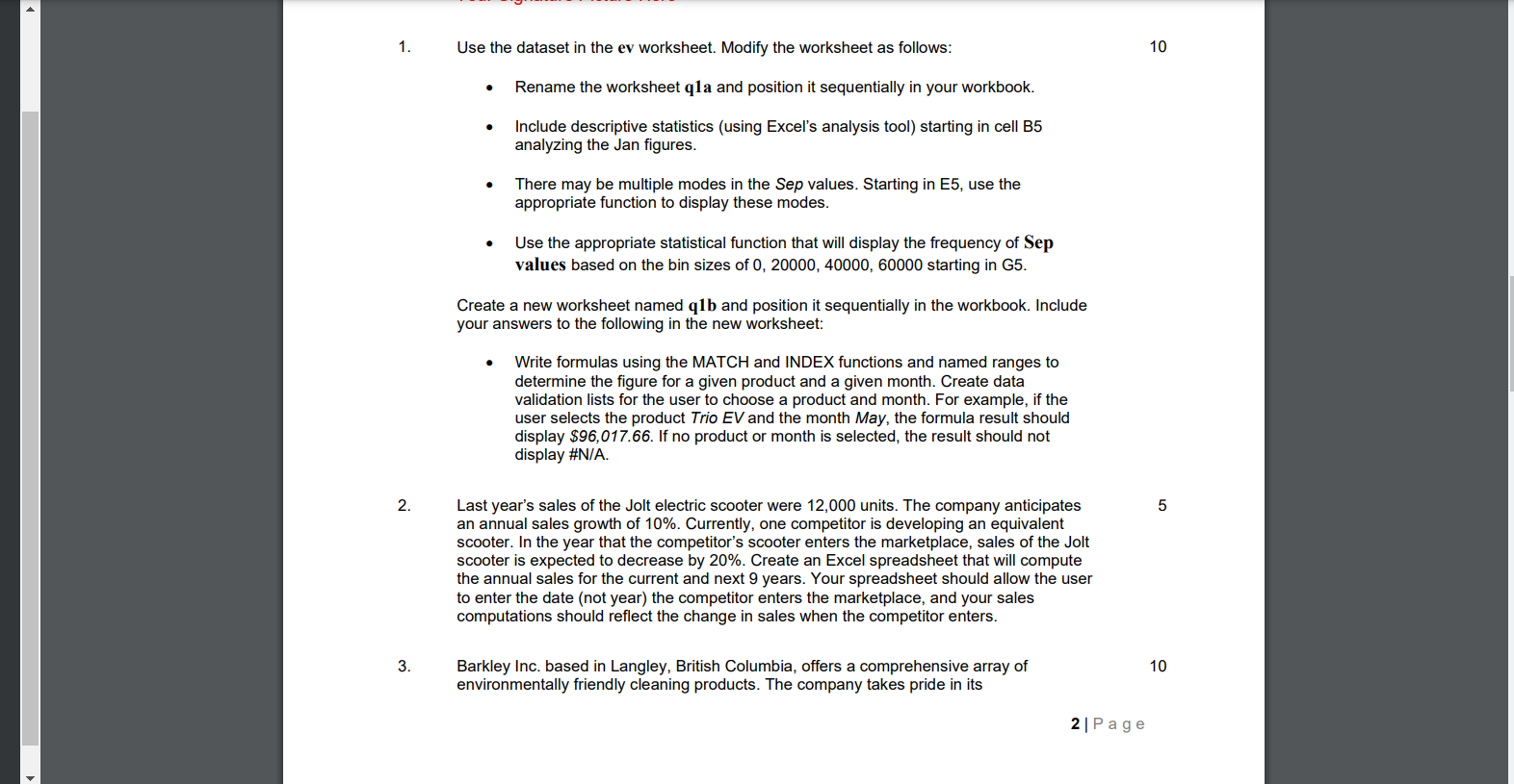 1. Use the dataset in the ev worksheet. Modify the | Chegg.com