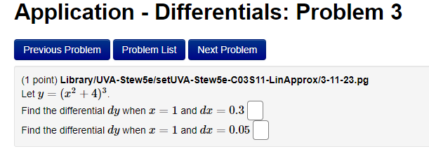 Solved Application - Differentials: Problem 3 Previous | Chegg.com