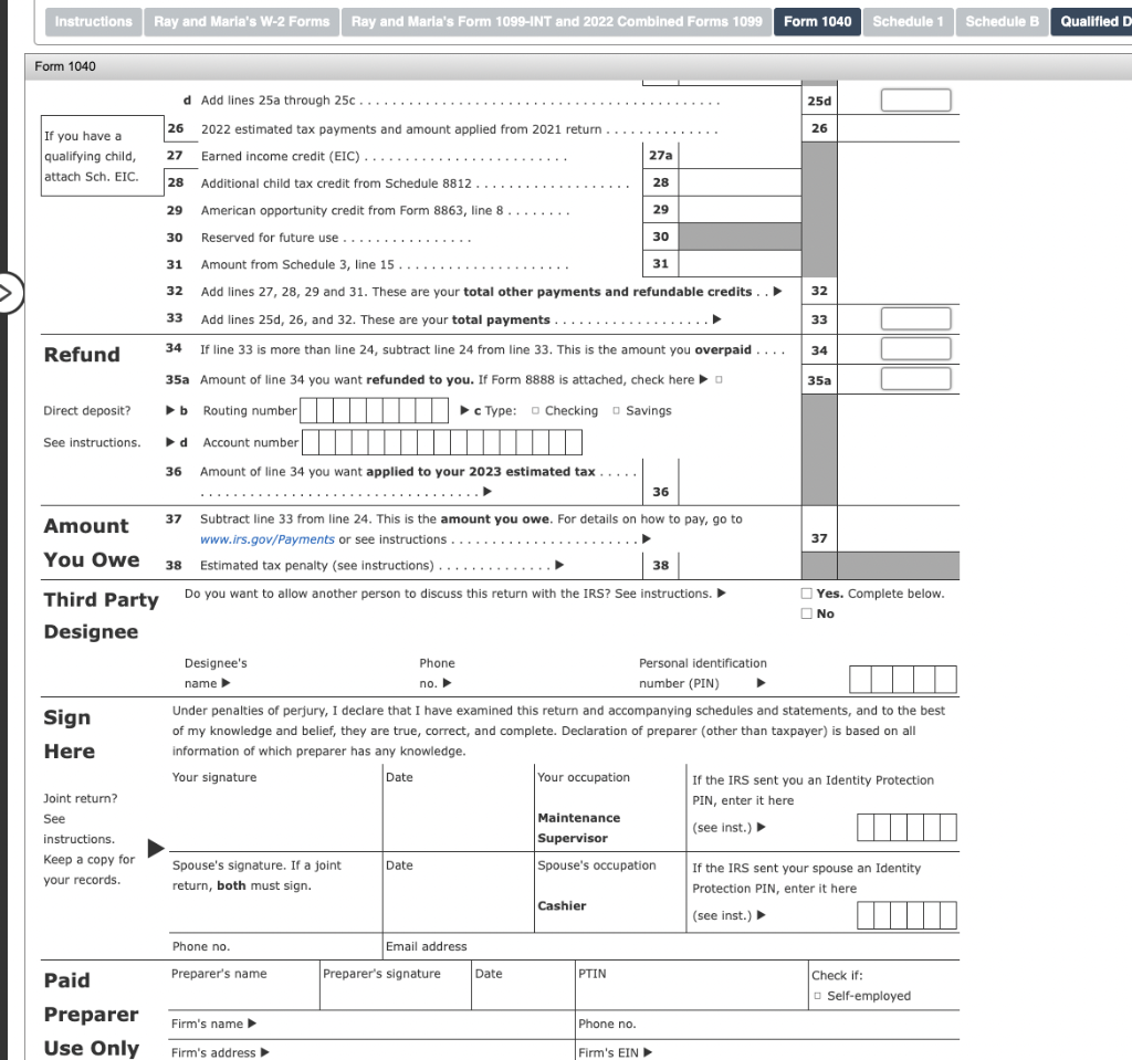 Instructions Ray and Maria's W-2 Forms Ray and | Chegg.com