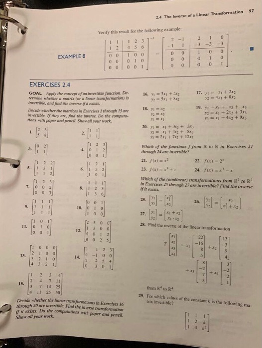 Solved 97 2.4 The Inverse of a Linear Transformation Verify | Chegg.com