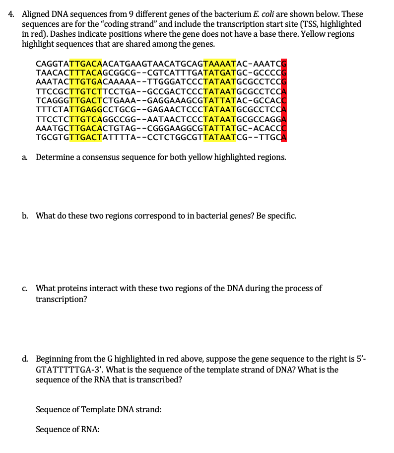 Solved 4. Aligned DNA sequences from 9 different genes of | Chegg.com