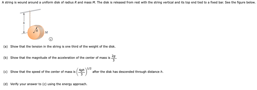 Solved A string is wound around a uniform disk of radius R | Chegg.com