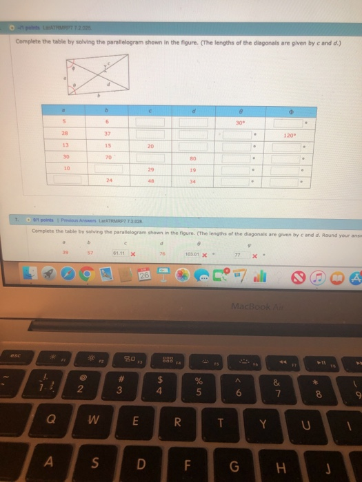 Solved Complete the table by solving the parallelogram shown | Chegg.com
