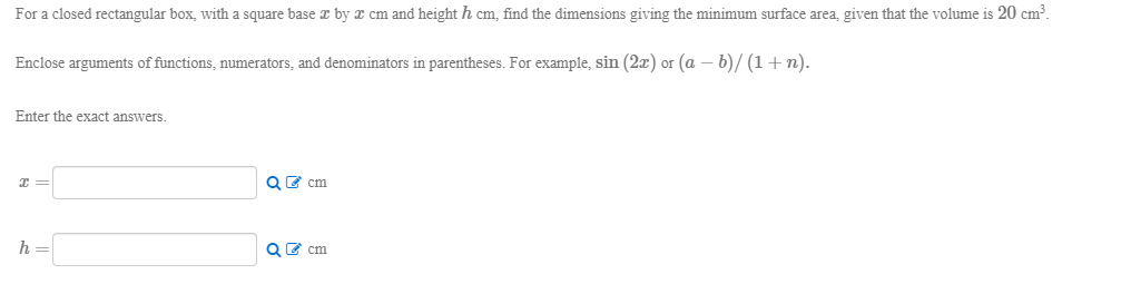 Solved For a closed rectangular box, with a square base x by | Chegg.com