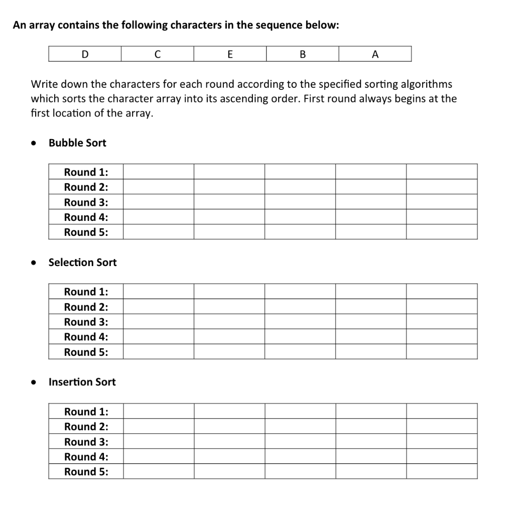 Solved An array contains the following characters in the | Chegg.com
