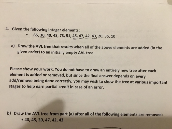 Solved Given the following integer elements: 4. 65, 30, 40, | Chegg.com