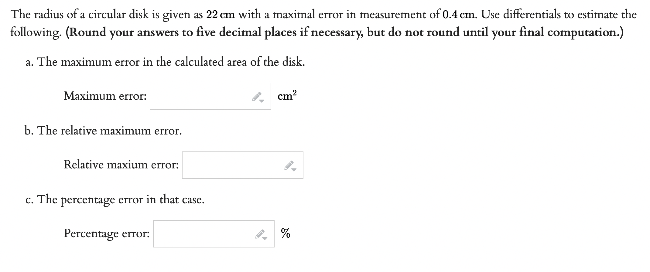 Solved The radius of a circular disk is given as 22 cm with | Chegg.com