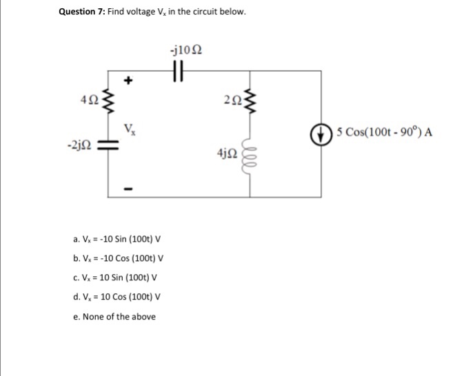 Solved Find voltage V_x in the circuit below. a. V_x = -10 | Chegg.com