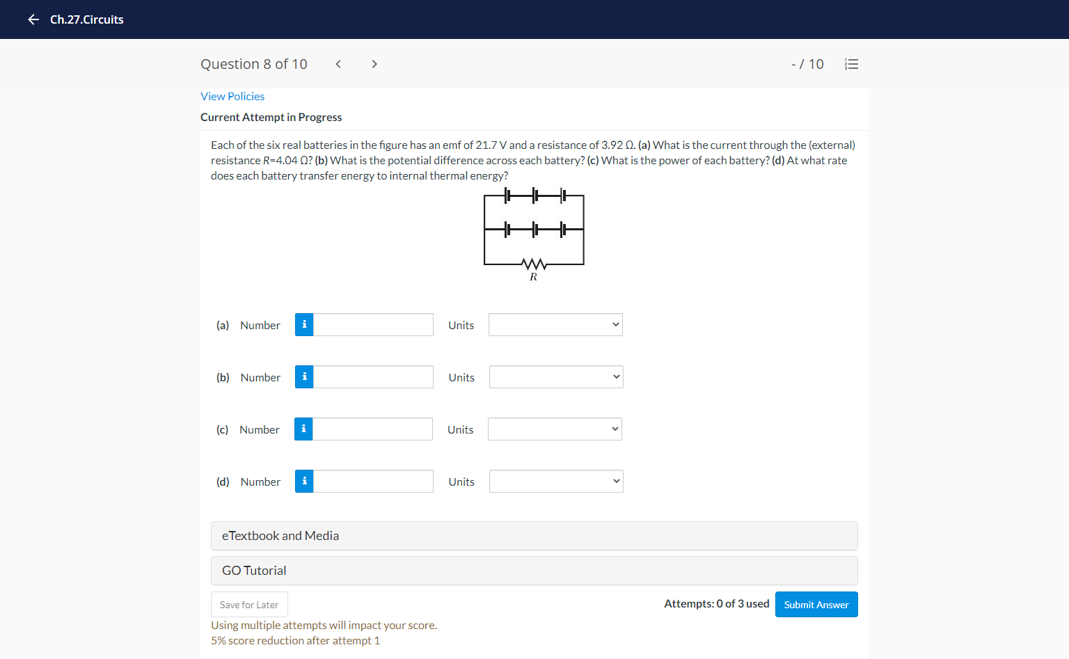 Solved € Ch.27.Circuits Question 8 of 10 - / 10 e View | Chegg.com