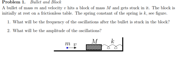 Solved Problem 1. Bullet and Block A bullet of mass m and | Chegg.com