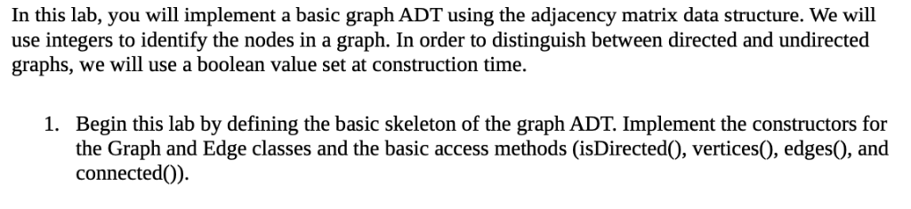 In this lab, you will implement a basic graph ADT | Chegg.com