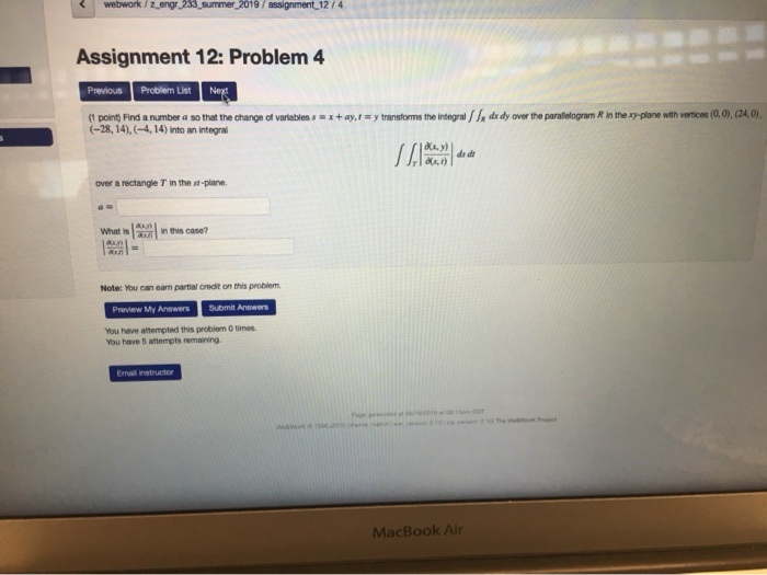 Solved webwork /z engr 233 summer 2019/assignment 12/4 | Chegg.com