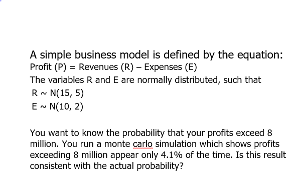 Solved A simple business model is defined by the equation: | Chegg.com