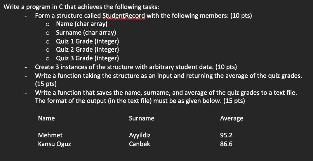Solved Write a program in C that achieves the following | Chegg.com