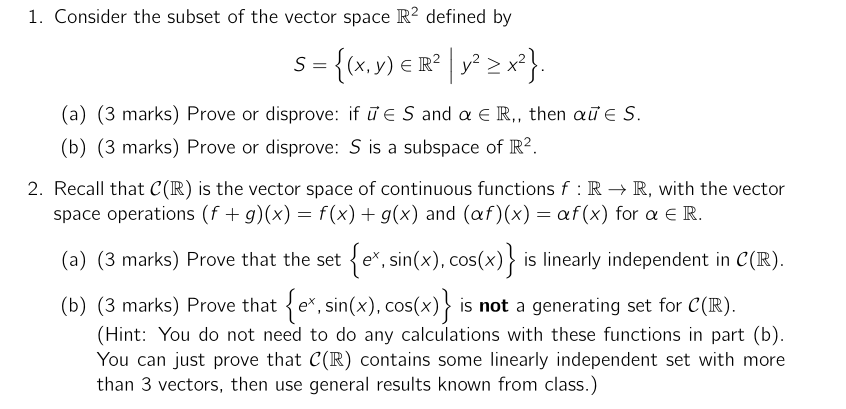 Solved 1. Consider the subset of the vector space R2 defined | Chegg.com