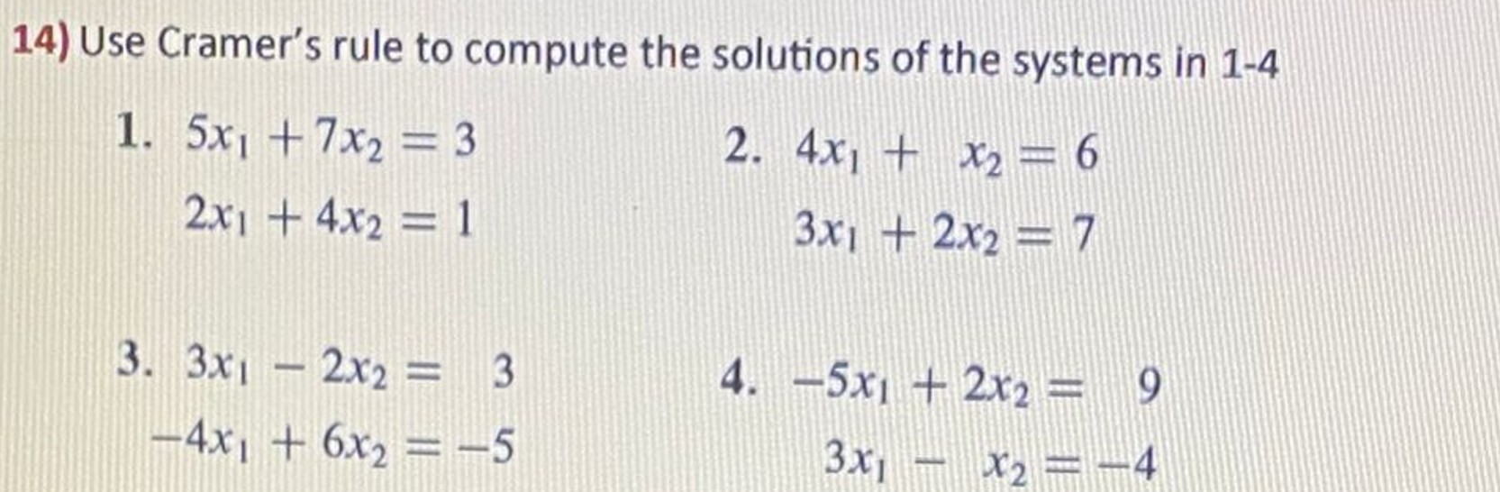 Solved Use Cramer's rule to compute the solutions of the | Chegg.com