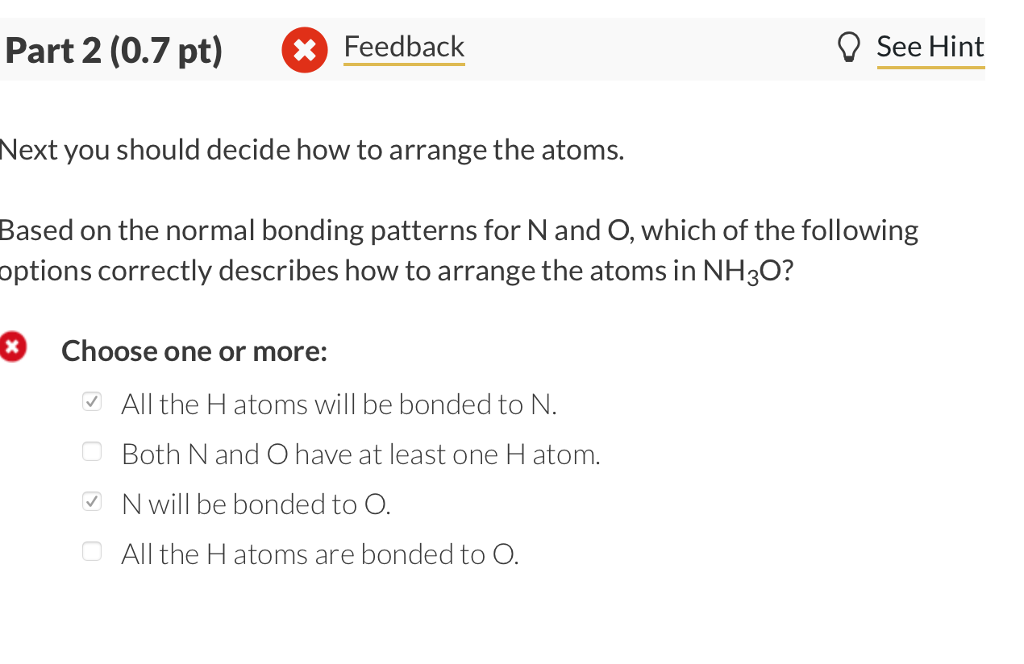 Solved Part 2 (0.7 pt) Feedback 9 See Hint Next you should | Chegg.com