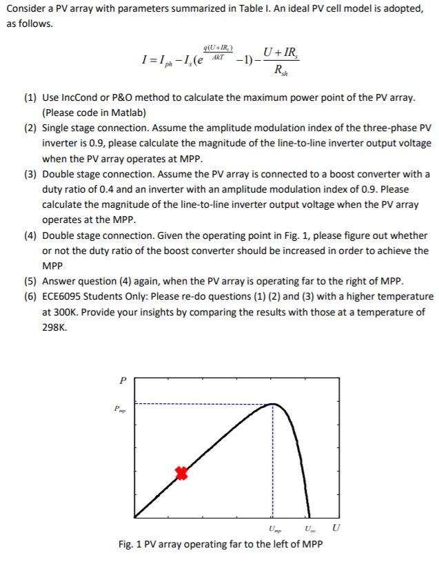 Consider a PV array with parameters summarized in | Chegg.com