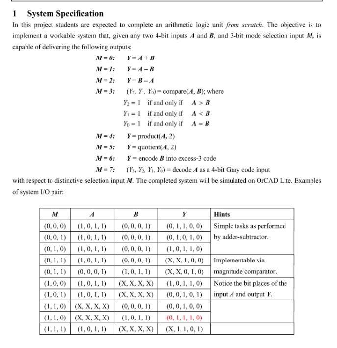 1 System Specification In this project students are | Chegg.com