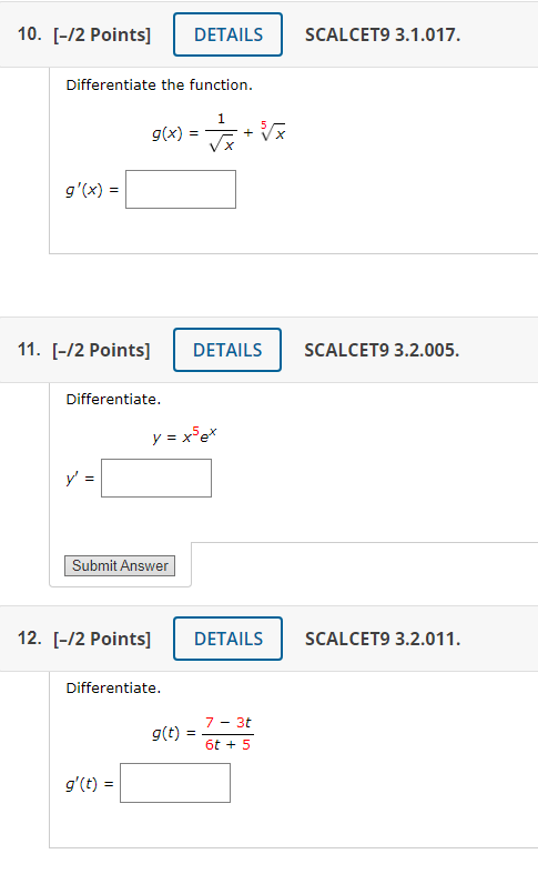 Solved 10. [-/2 points) DETAILS SCALCET9 3.1.017. | Chegg.com
