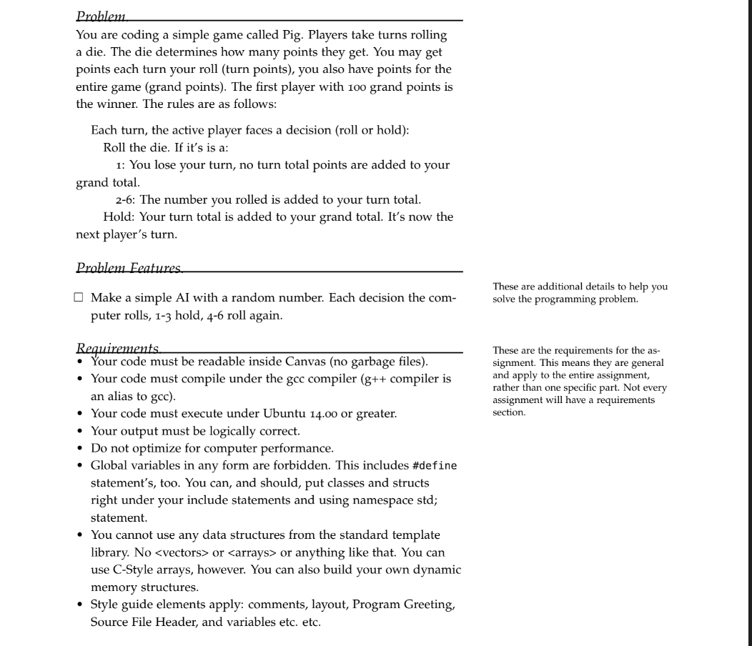 Solved Problem You are coding a simple game called Pig. | Chegg.com