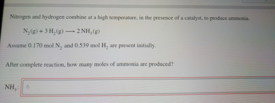Solved Nitrogen and hydrogen combine at a high temperature, | Chegg.com