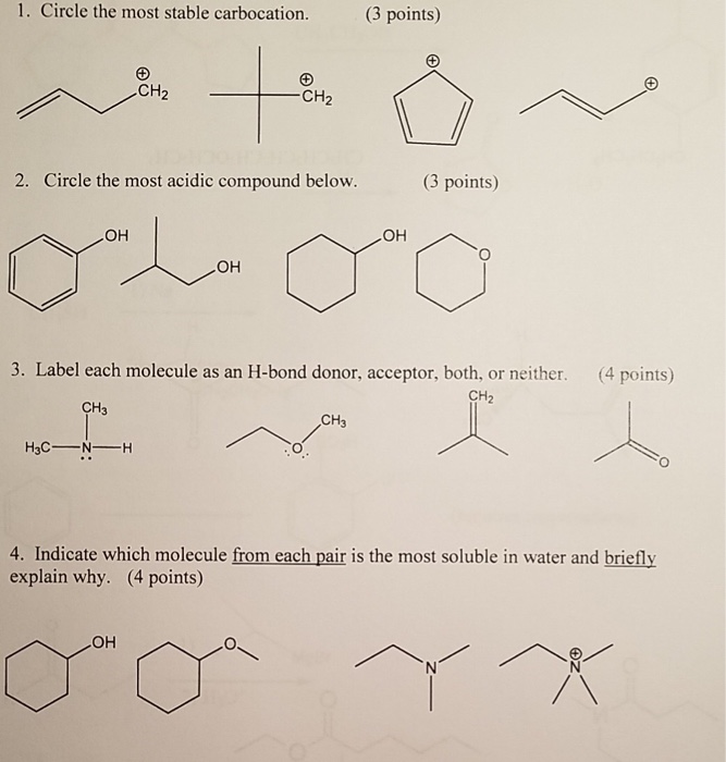 Solved 1. Circle the most stable carbocation. (3 points) CH2 | Chegg.com