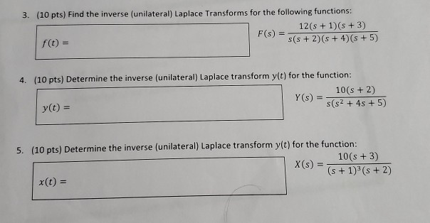 Solved 3. (10 pts) Find the inverse (unilateral) Laplace | Chegg.com