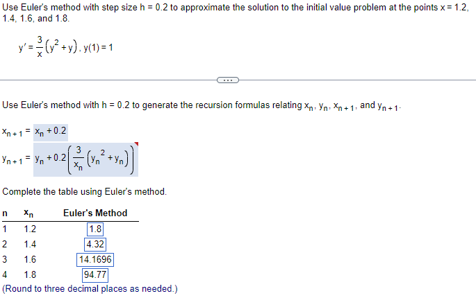 Solved Use Euler's method with h=0.2 ﻿to generate the | Chegg.com