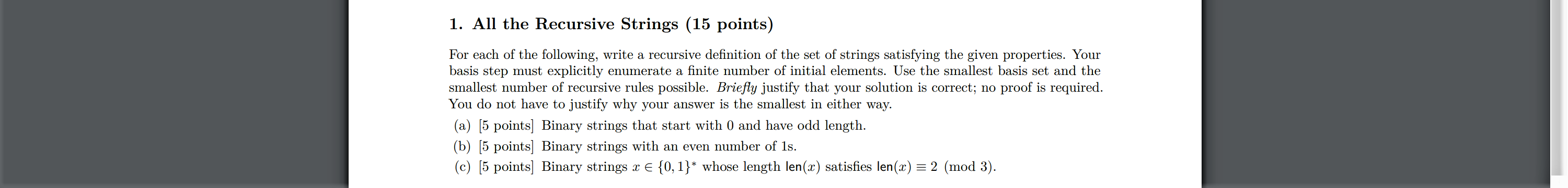 Solved 1. All the Recursive Strings (15 points) For each of | Chegg.com