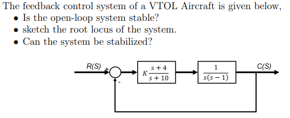Solved The feedback control system of a VTOL Aircraft is | Chegg.com