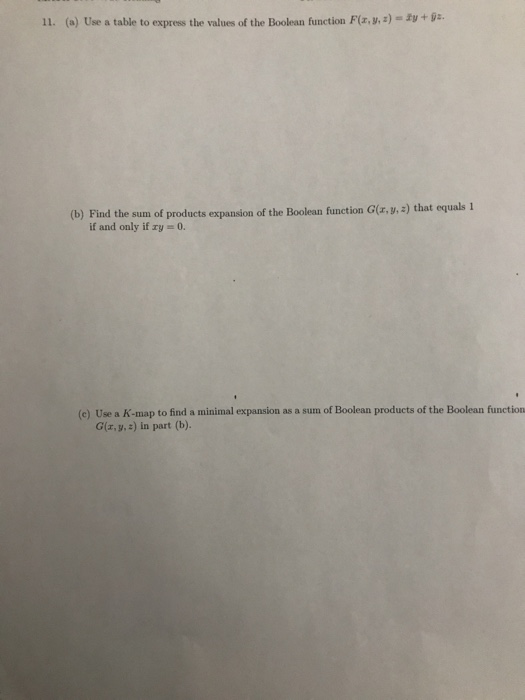 Solved 11 Use Table Express Values Booleaa Function Fa Y Z B Find