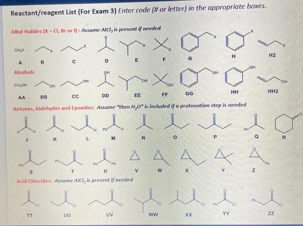 Solved Reactant/reagent List (For Exam 3) Enter code (\# or | Chegg.com