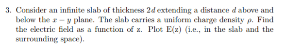 Solved 3. Consider an infinite slab of thickness 2d | Chegg.com