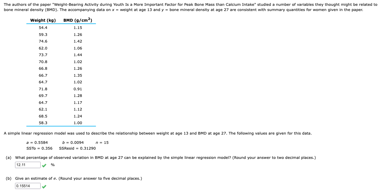 Solved A Simple Linear Regression Model Was Used To Describe