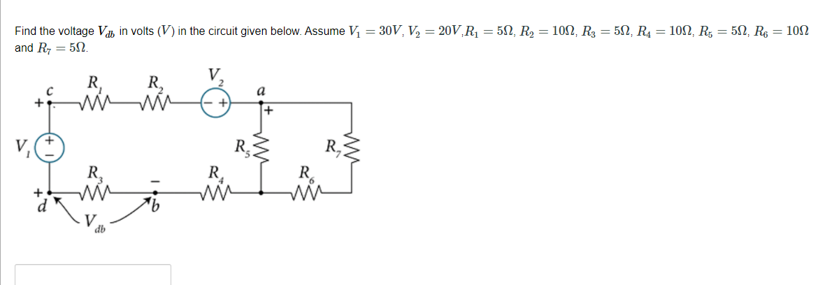 Solved Find the voltage Vdb in volts (V) in the circuit | Chegg.com