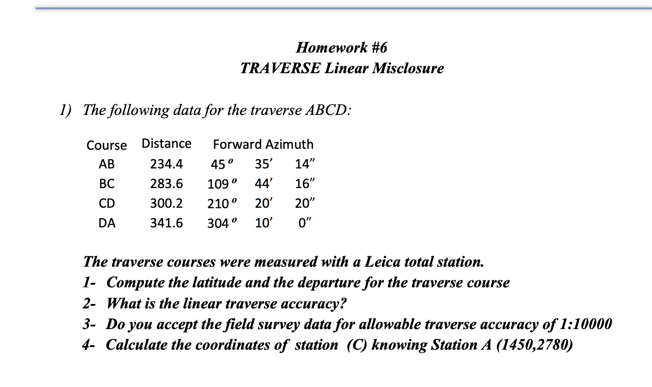 Solved Homework #6 TRAVERSE Linear Misclosure 1) The | Chegg.com